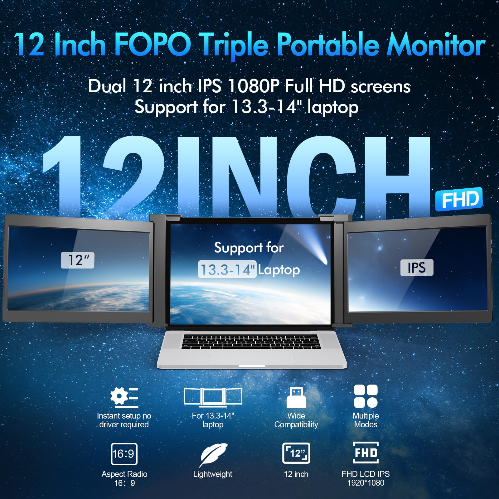 Snapklik.com : FOPO 12 Triple Laptop Screen Extender Triple Portable ...