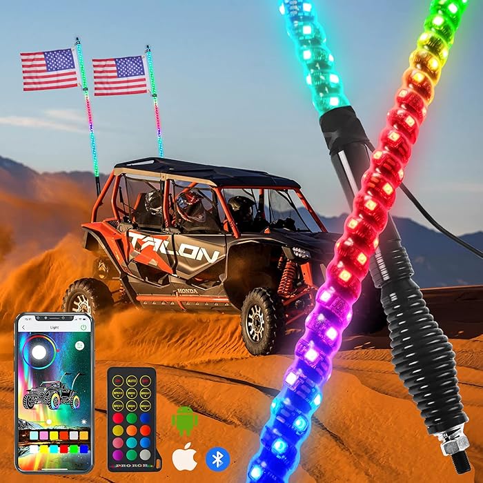 Buy omotor 2pcs 4ft LED Spiral RGB Led Whip Light with Spring Base ...