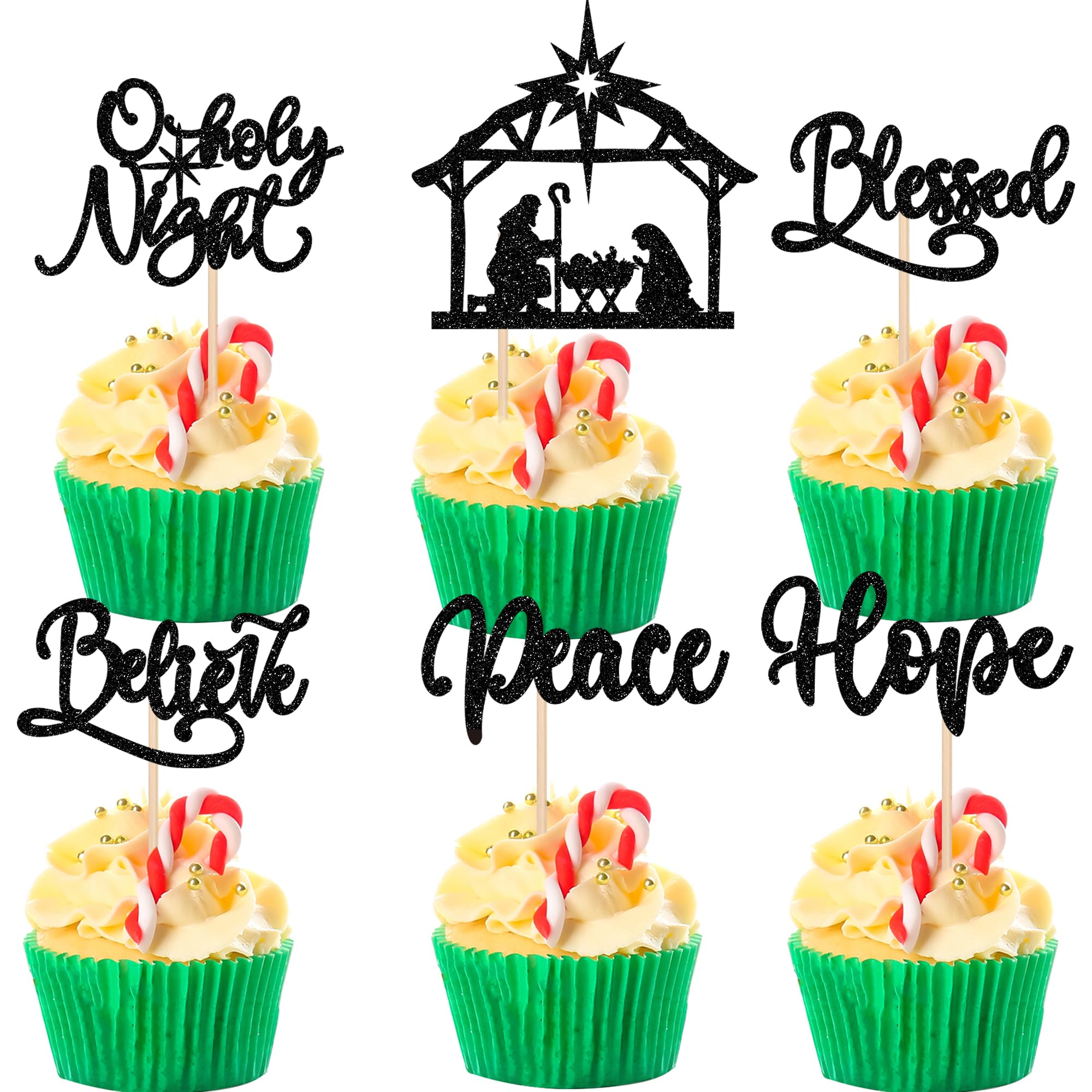 Amazon.com: 24 PCS Christmas Nativity Cupcake Toppers Glitter Holy ...
