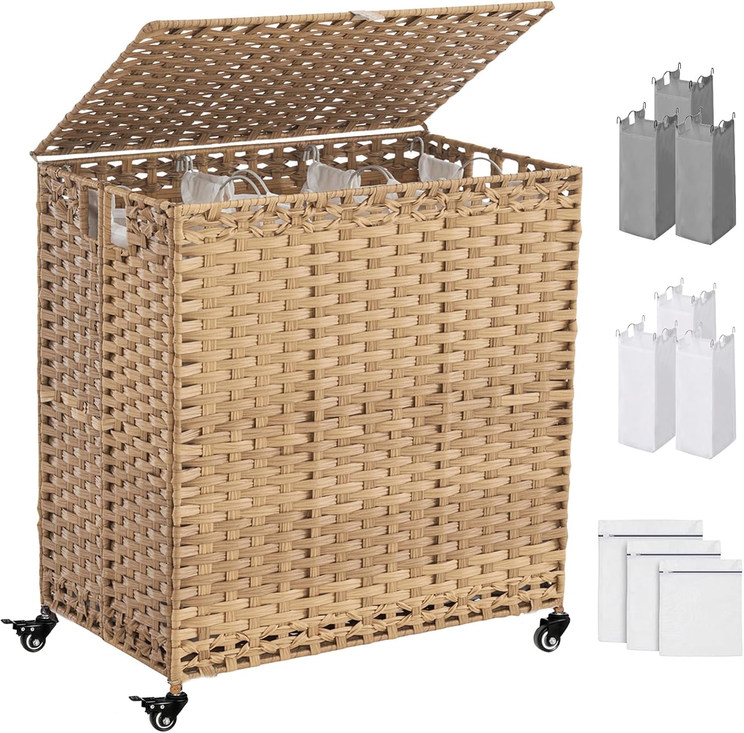 Amazon.com: Laundry Hamper with Wheels&Lid, 50.2 Gallons(190L) Rolling ...