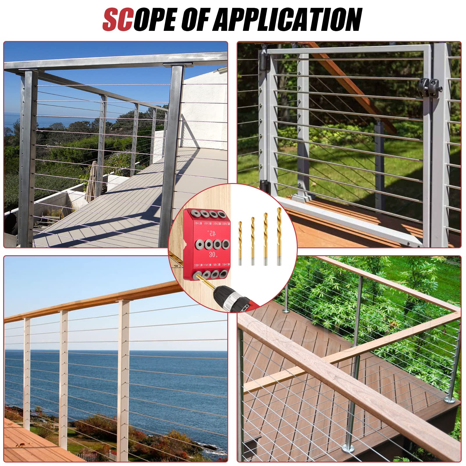 Snapklik.com : Drill Guide Jig, 4 Bits For Straight And 30 45 90 Degree ...