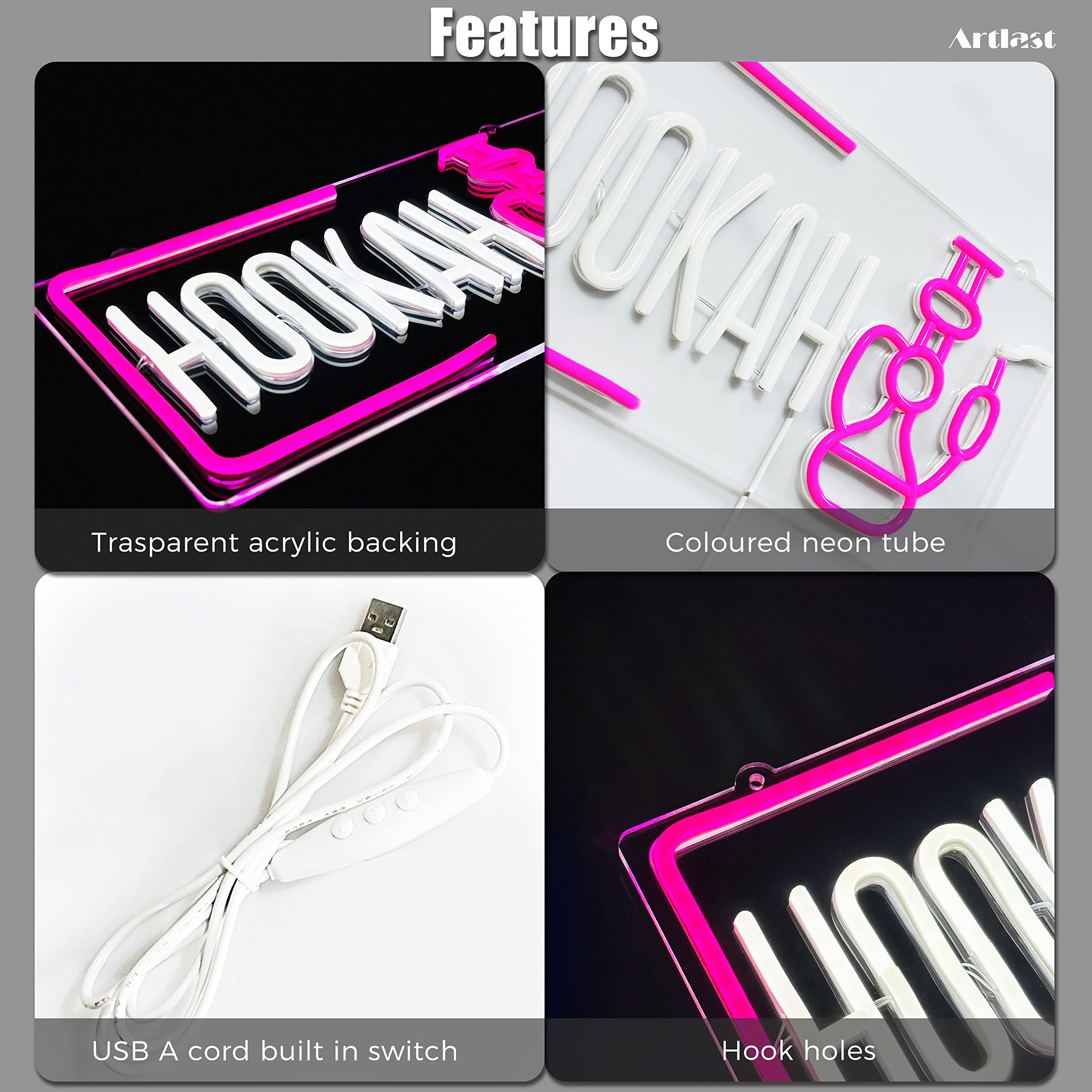 Artlast Hookah Neon Sign LED Hookah Neon Light for Smoke Shop Hookah ...