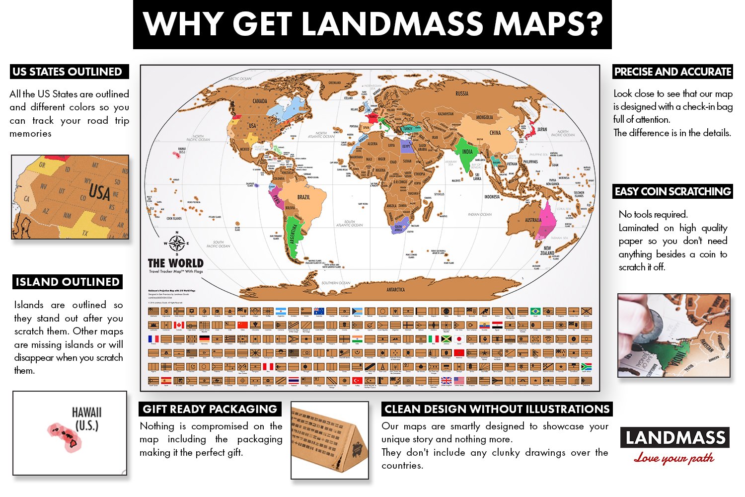 Buy Landmass - Scratch Off Map Of The World - Premium World Map Poster ...