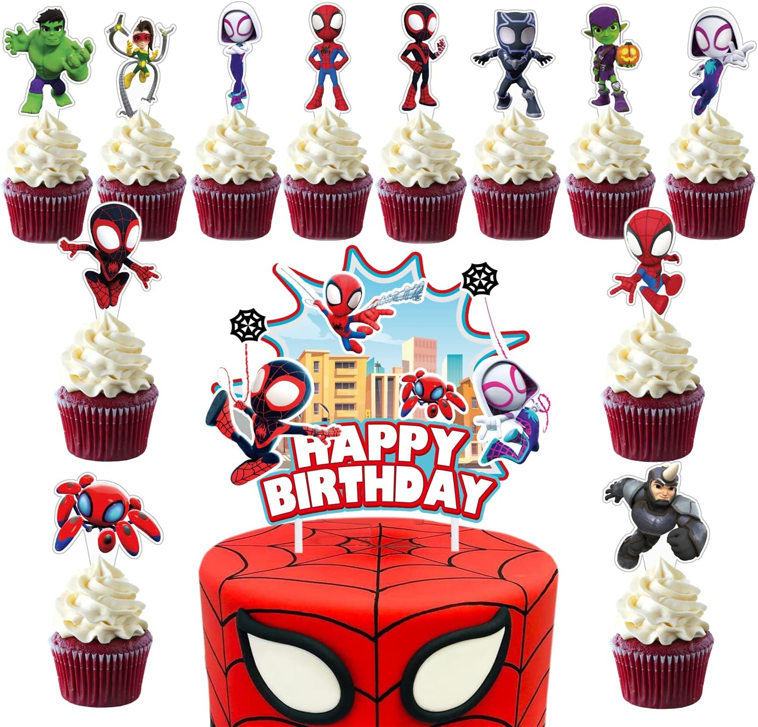 Amazon.com: 12pc Spidey Cupcake Topper and Cupcake Wrapper Picks Boy ...