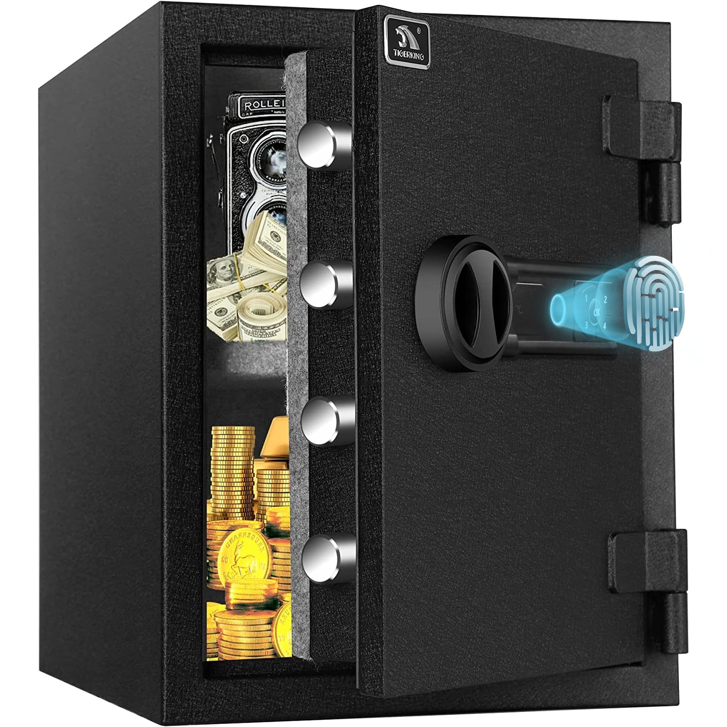 TIGERKING Fireproof Safe, 1.24 Cubic Feet Safe Box with Fingerprint ...