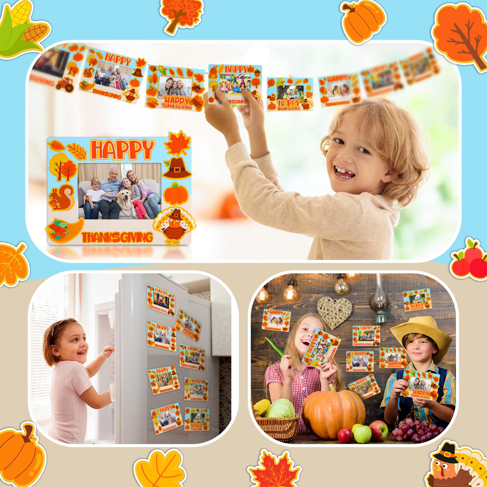 Snapklik.com : 24 Sets Happy Thanksgiving Magnet Picture Frames Crafts ...