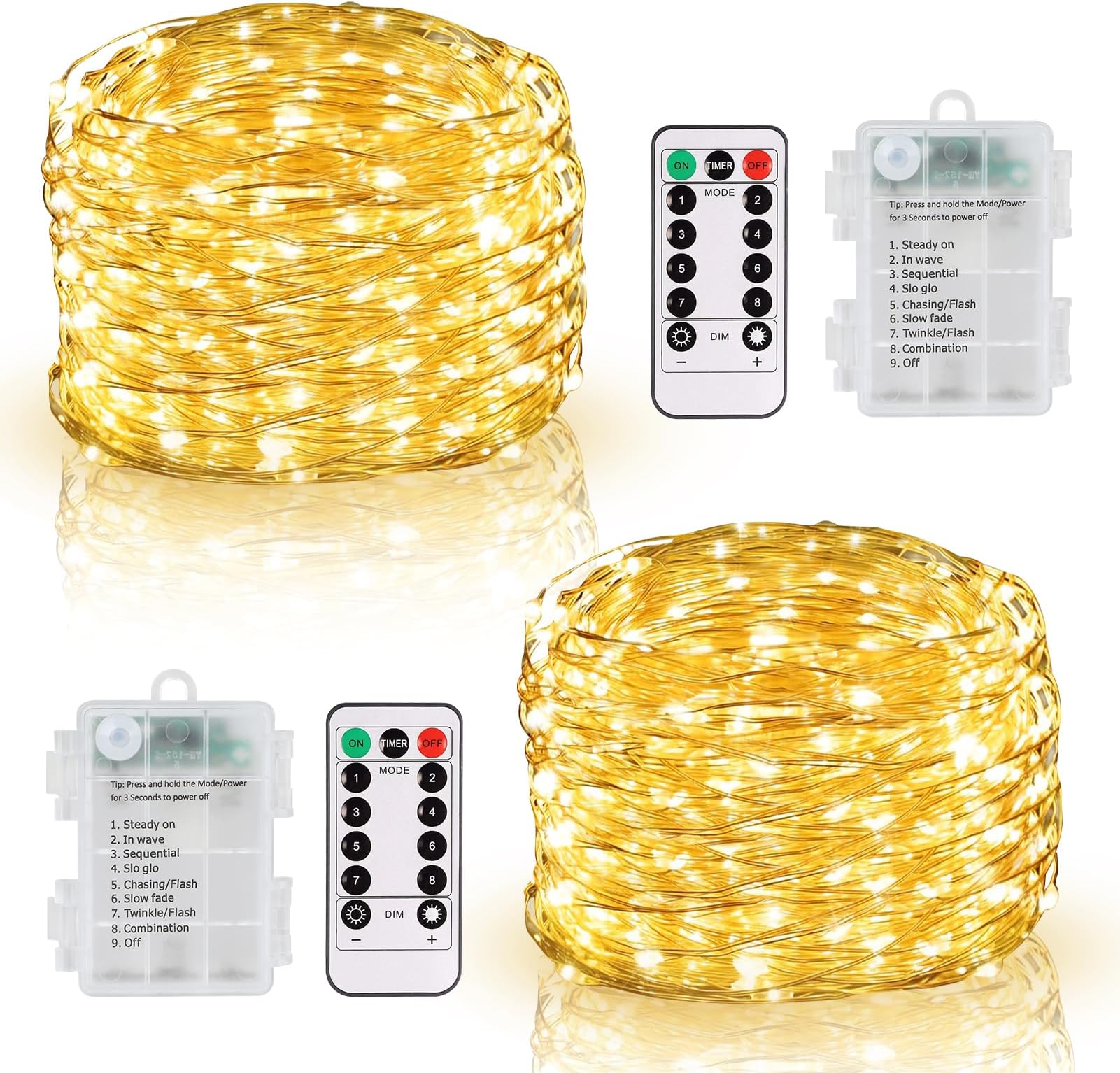DBFAIRY 2 Pack Fairy Lights Battery Operated with Remote Control, 10M ...