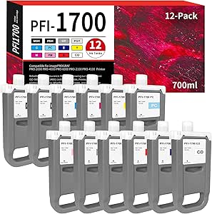 Amazon.com: PFI-1700 Pigment Ink Tank 700ml 12-Pack (MBK BK C M Y R GY B PGY PC PM CO ...