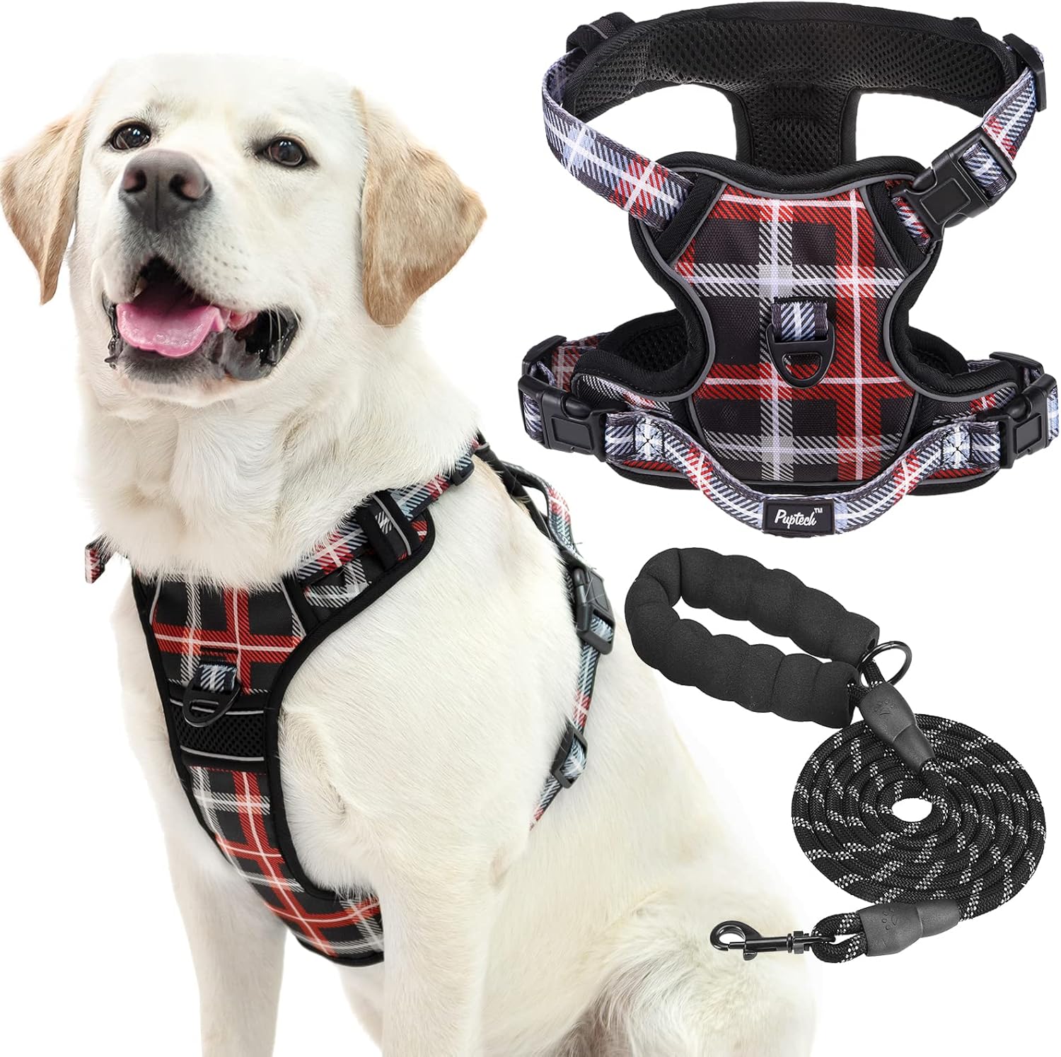Amazon.com : PUPTECK No Pull Dog Harness and Leash Set with Handle Reflective Adjustable Padded ...