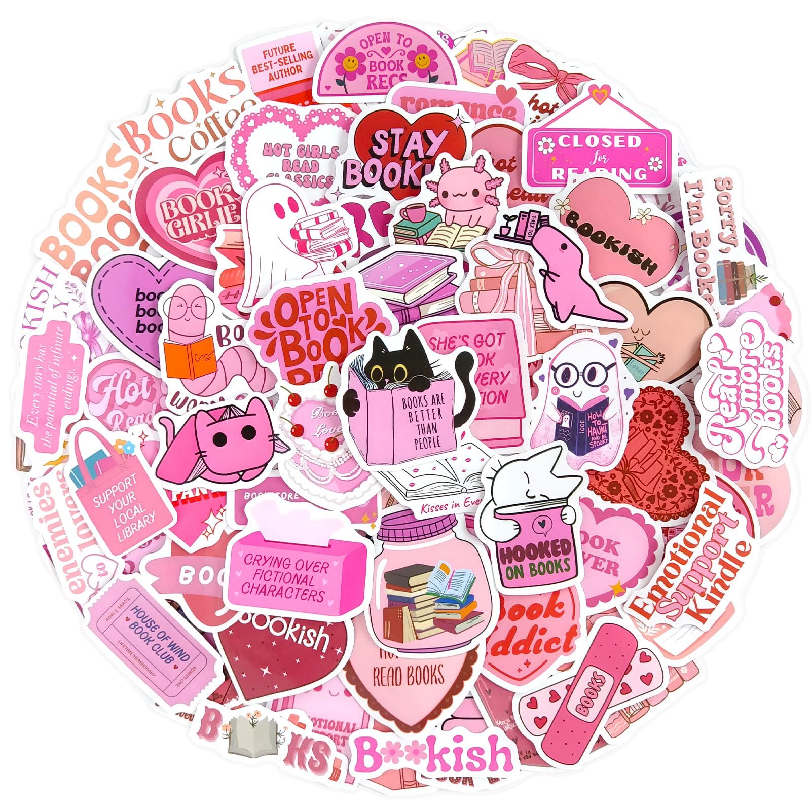Amazon.com: Ychsring Pink Bookish Stickers - 120 Pcs Waterproof Vinyl ...