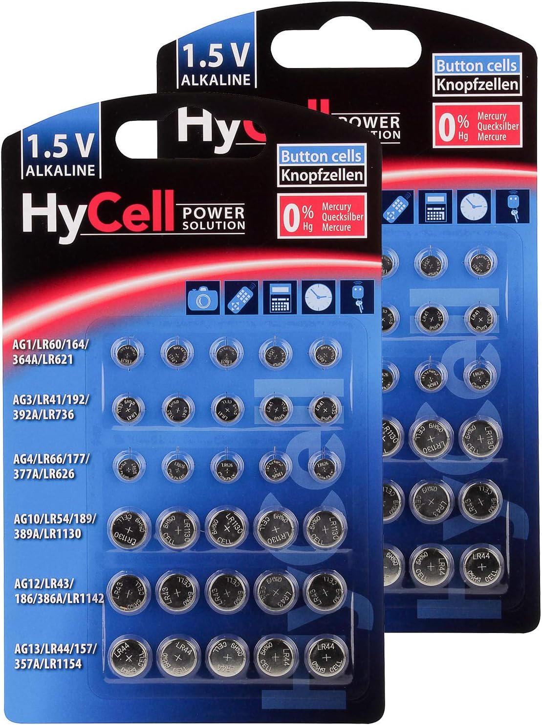 HyCell 24x Knopfzellen-Sparset/Je 2X CR2032 CR2025 CR2016 CR1620 LR41 ...