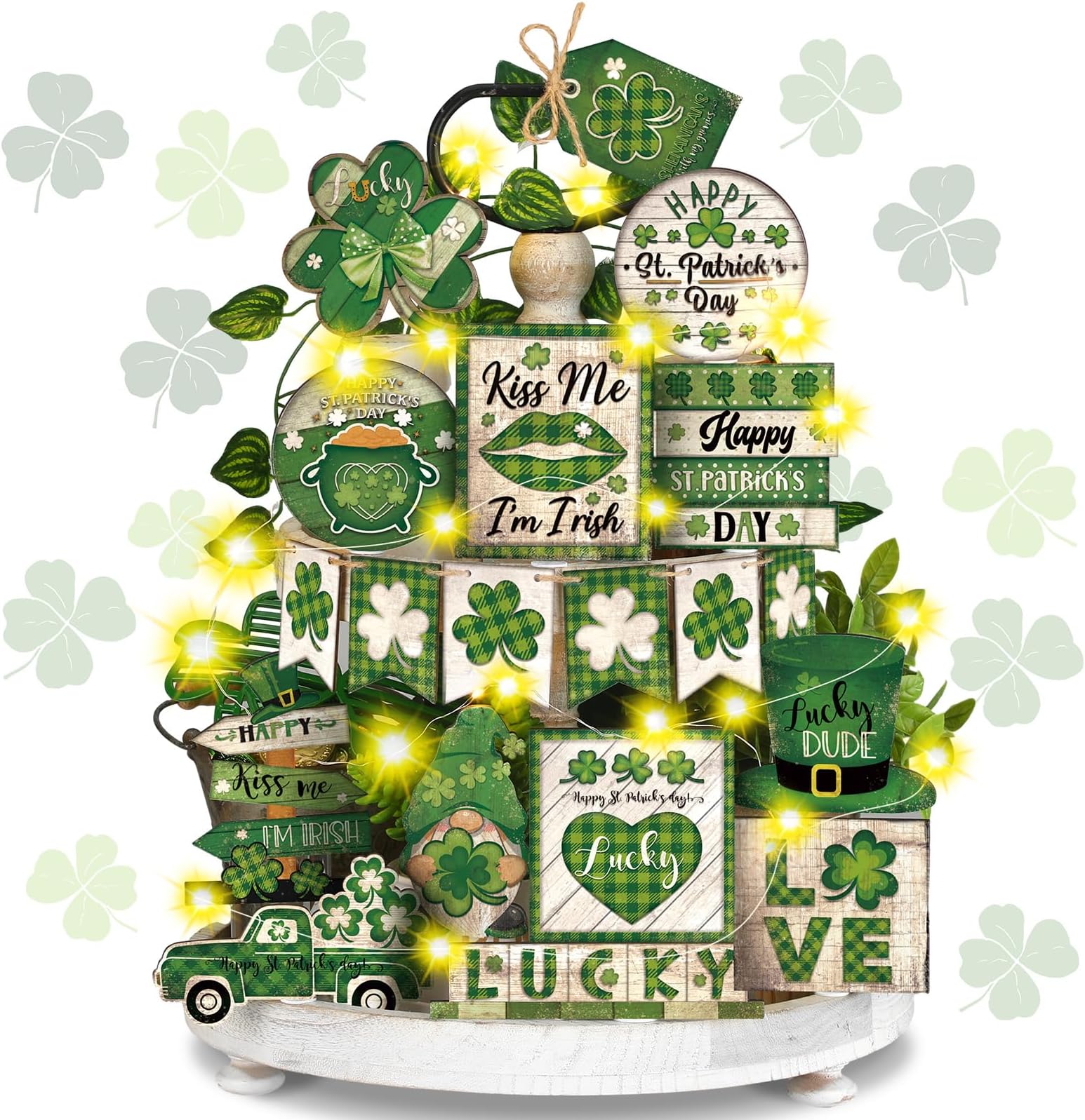 Amazon.com: 13 PCS St. Patrick’s Day Tiered Tray Decor Lucky Wooden ...