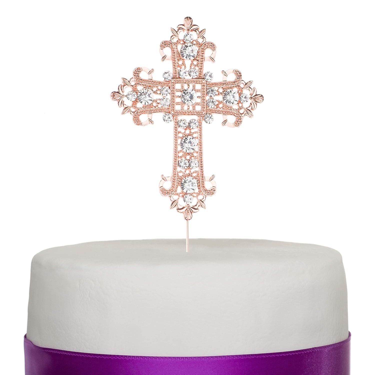 Amazon.com: Ella Celebration Cross Cake Topper, Rose Gold Religious ...