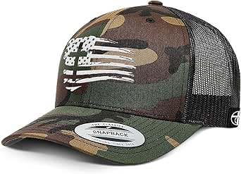Amazon.com: Tattered Flag Cross Camo Trucker Hat - Adjustable Snapback ...