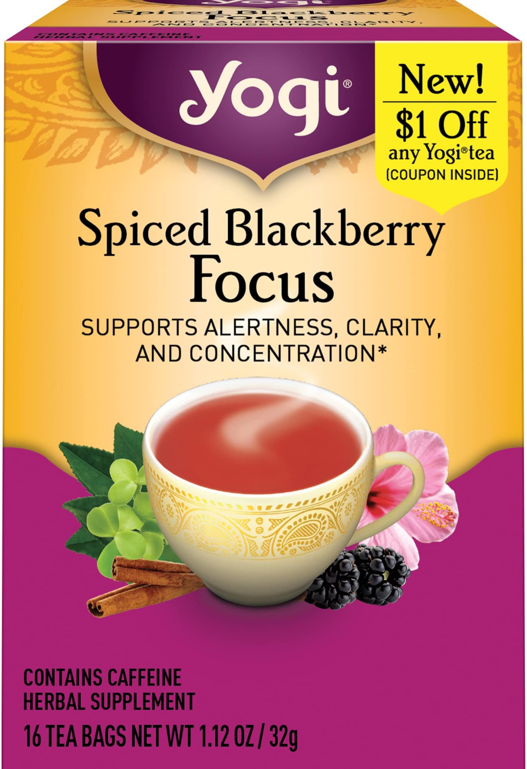 Amazon.com : Yogi Tea Spiced Blackberry Focus Tea - 16 Tea Bags per ...