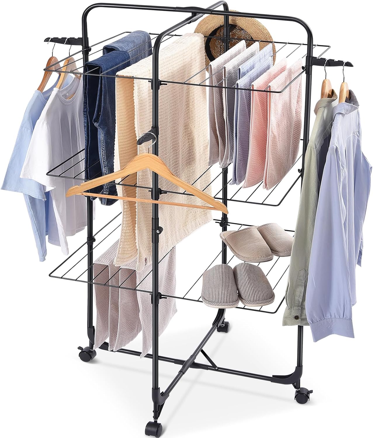 APEXCHASER Clothes Drying Rack, 3-Tier Collapsible Laundry Rack Stand ...