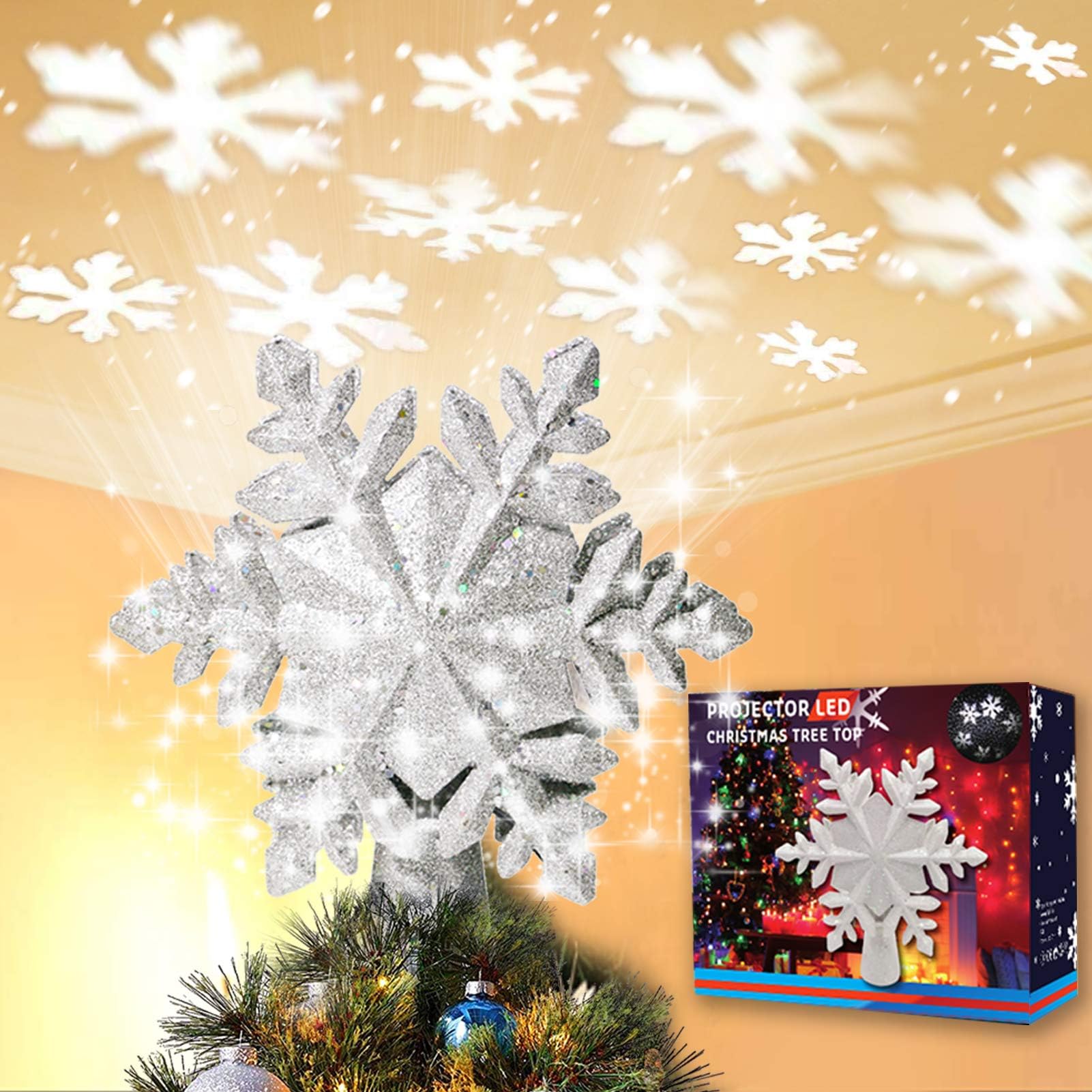 Amazon.com: MAOYUE Christmas Tree Topper Lighted with Silver Snowflake ...