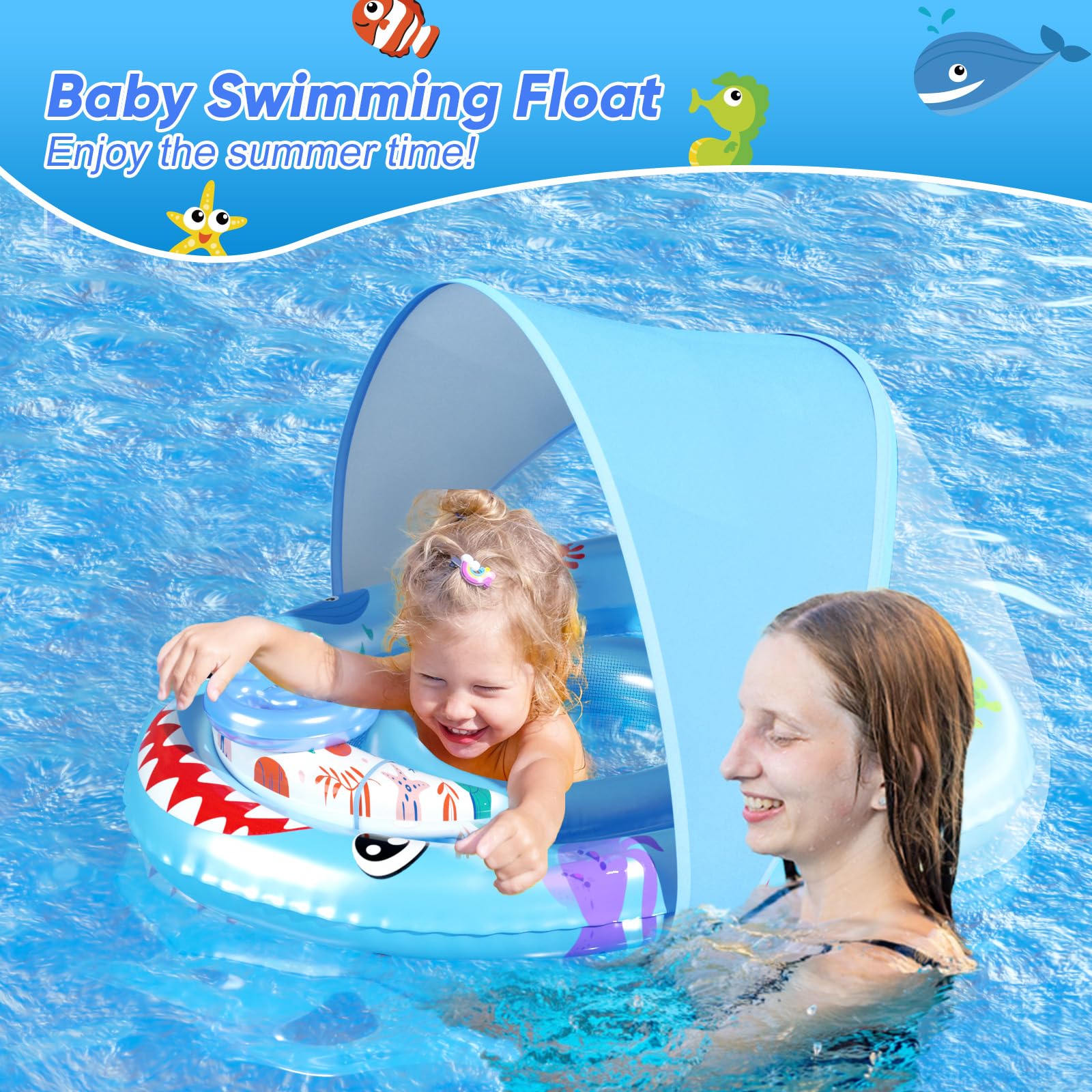 Baby Pool Float with Canopy Inflatable Swimming Floats for 6-36 Months ...