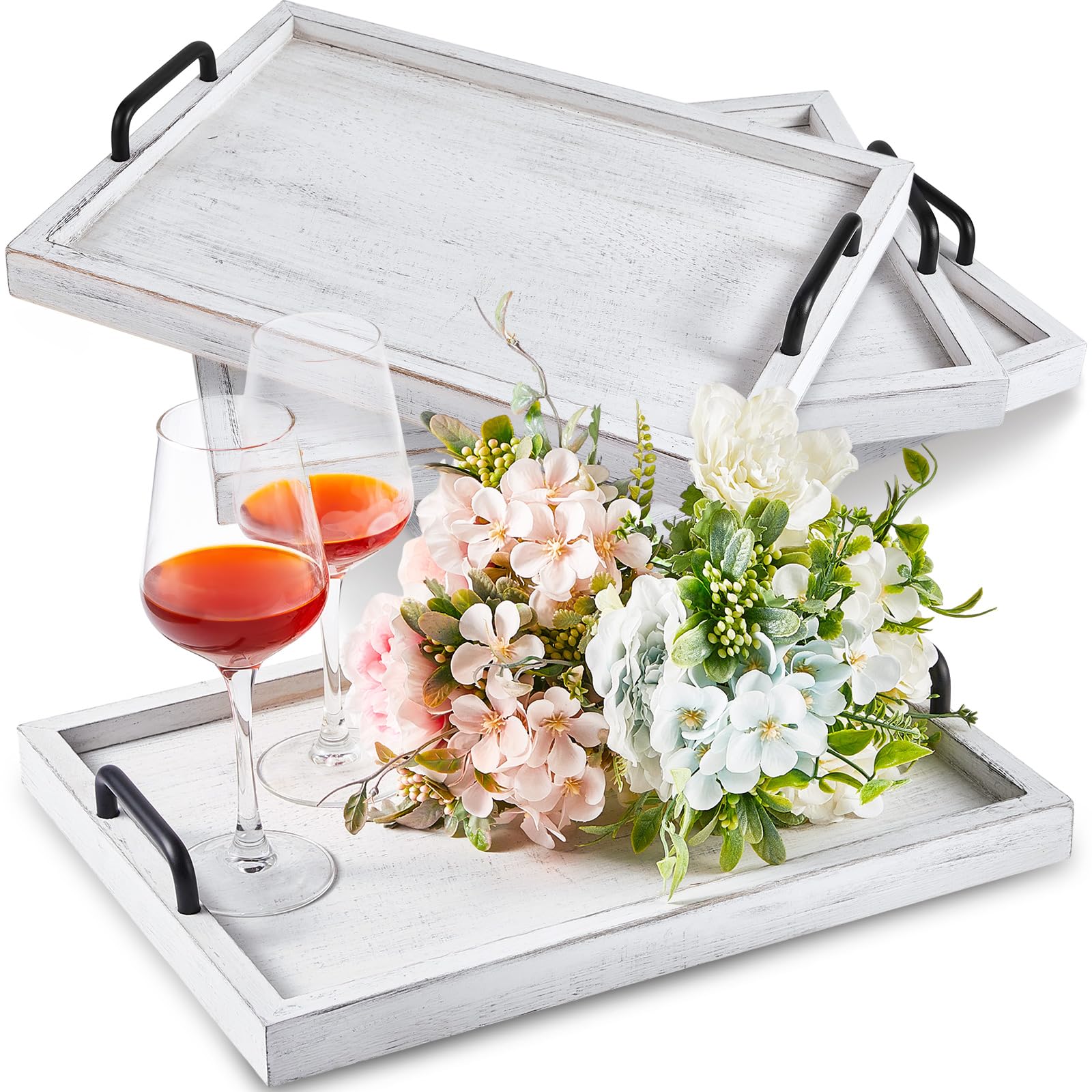 Amazon.com: Lallisa 4 Pcs Large Wooden Serving Tray Decorative 15.75 x ...