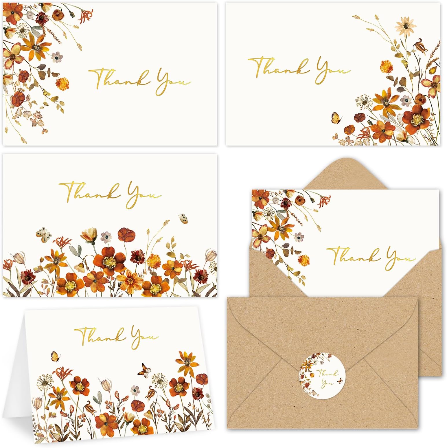 Amazon.com : Whaline 50 Pack Fall Floral Thank You Cards Vintage Autumn ...
