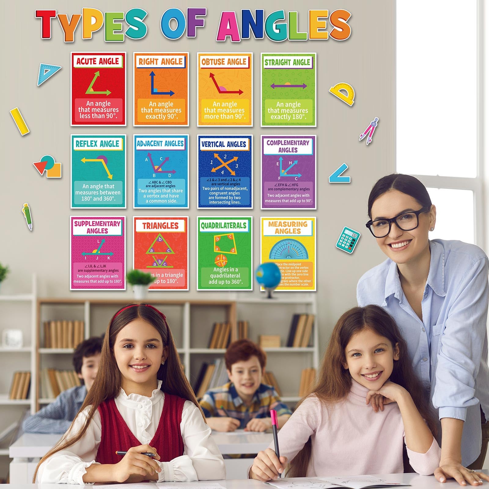 Snapklik.com : 33 Pcs Educational Math Posters Types Of Angles Bulletin ...