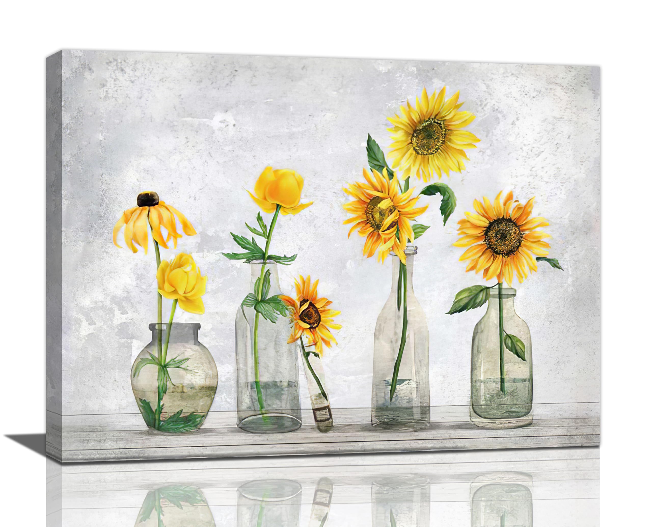 Amazon.com: Sunflower Bathroom Wall Art Farmhouse Sunflowers Pictures ...