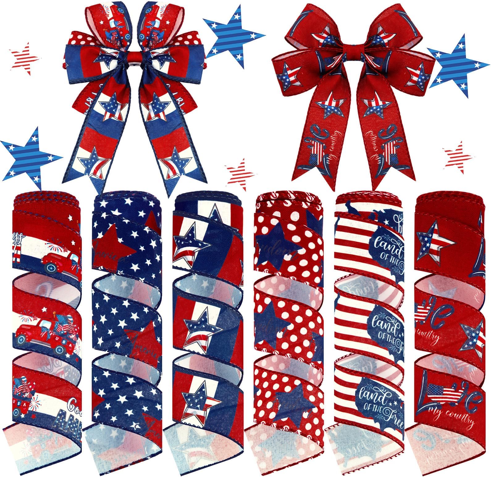 Amazon.com: Tigeen 6 Rolls 30 Yards 4th of July Patriotic Ribbon Stars ...