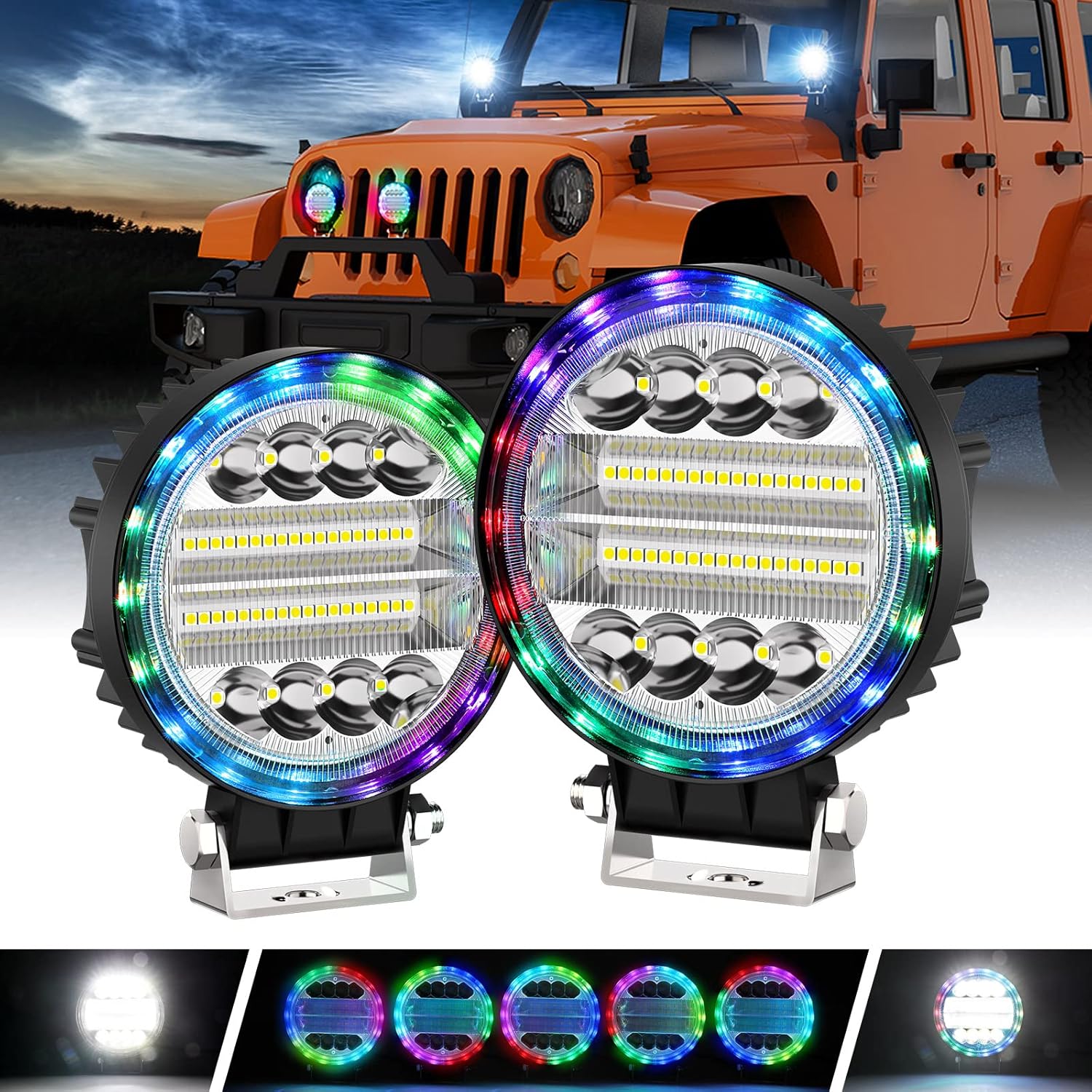 Amazon.com: NAOEVO RGB LED Light Bar 2PCS 4.5Inch Round Work Light Pods ...