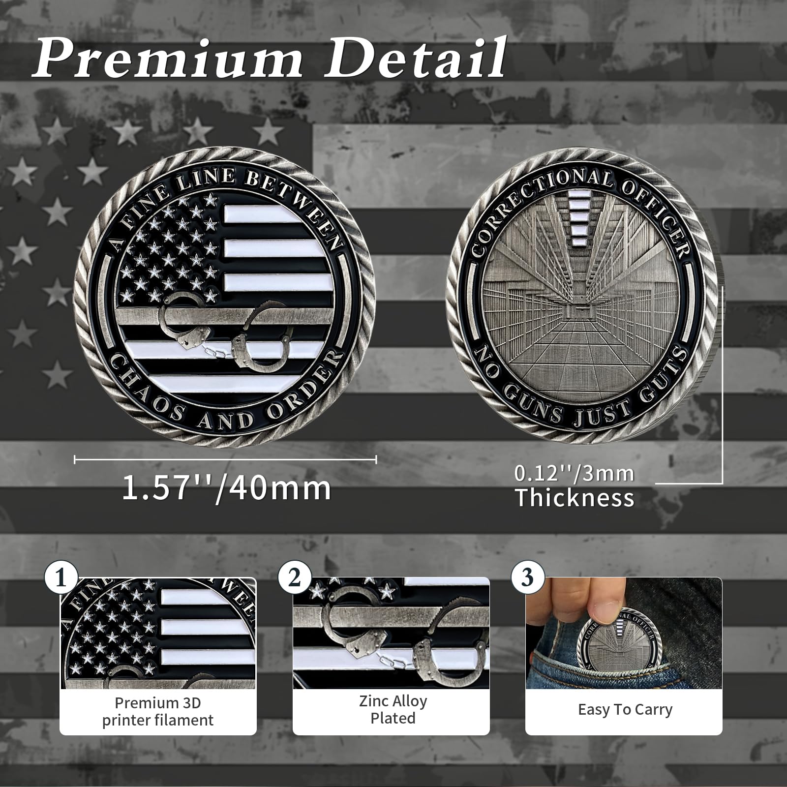 Snapklik.com : 5pcs Thin Gray Line Challenge Coins - Correctional ...