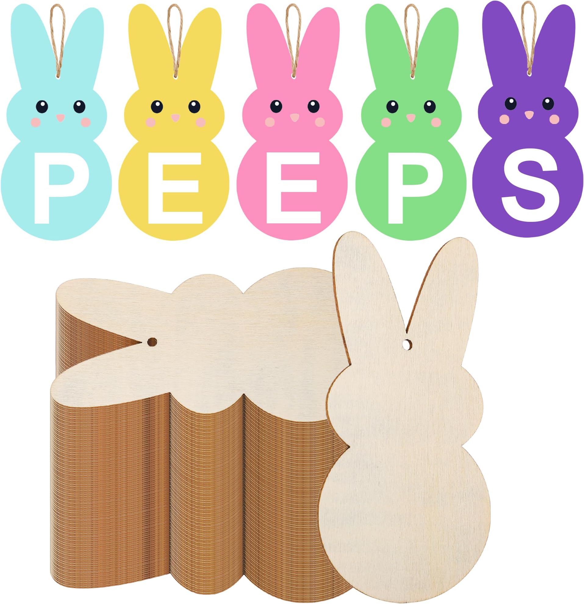 Amazon.com: 50 Pcs Easter Wooden Bunny Cutouts 4 Inch Unfinished Peep ...