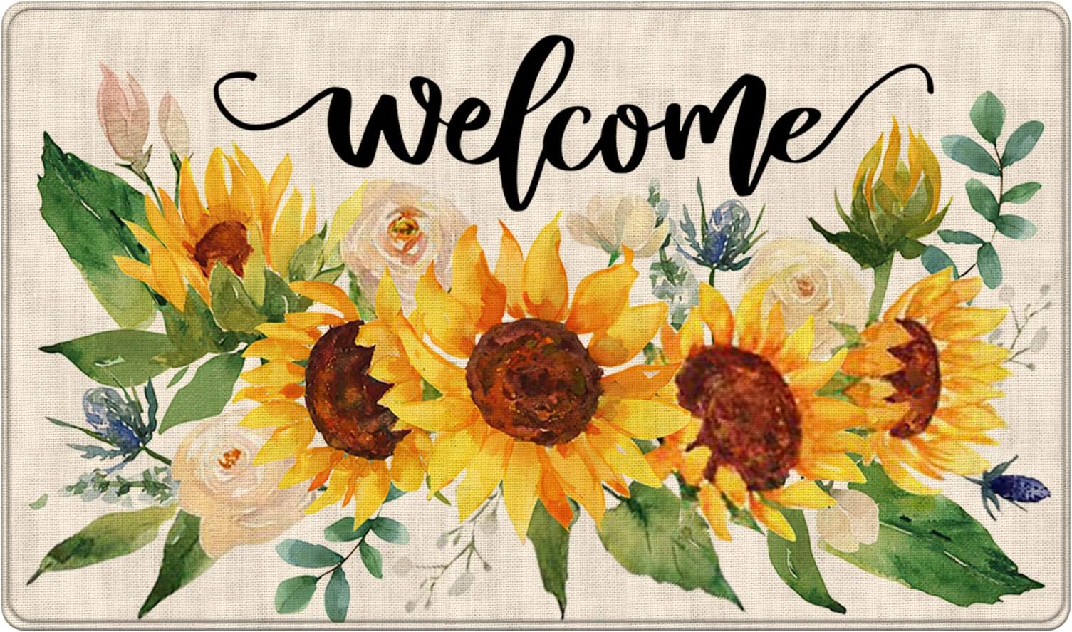 Amazon.com: Moucuny Sunflower Coir Doormat 17 x 29 Inch Spring Welcome ...