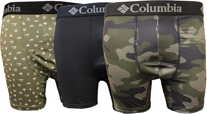 Columbia Men's Printed Polyester Stretch Solid Boxer Brief 3 Pair, Camo ...