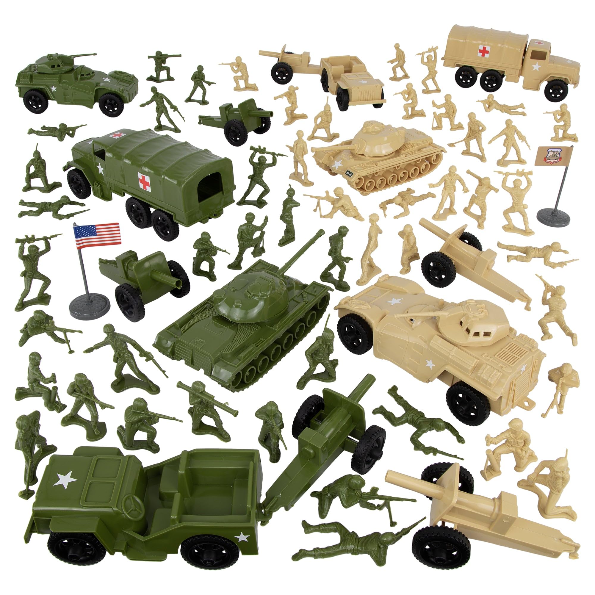 Amazon.com: Tim Mee Combat Convoy 64pc Playset - 64pc OD Green vs. Tan ...