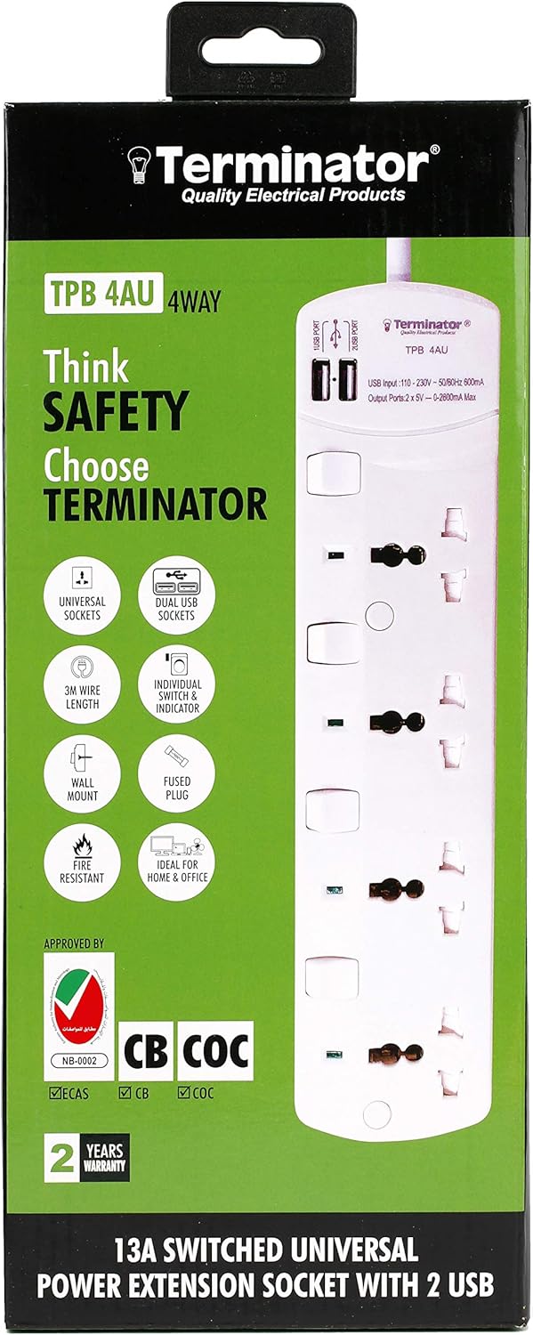 Terminator Extension 4G/3M + 2 USB TPB 4AU Universal Socket W ...