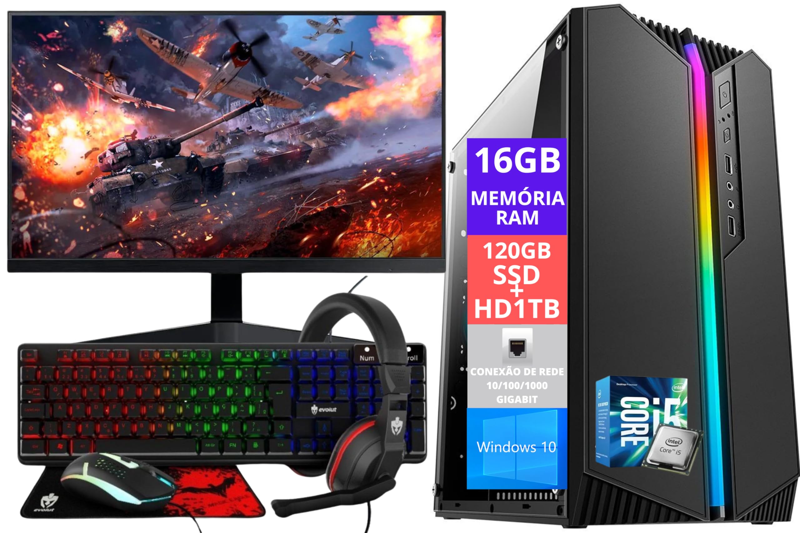 PC GAMER Completo Option, Intel Core i5, RX 550, 16GB RAM, SSD 120GB ...