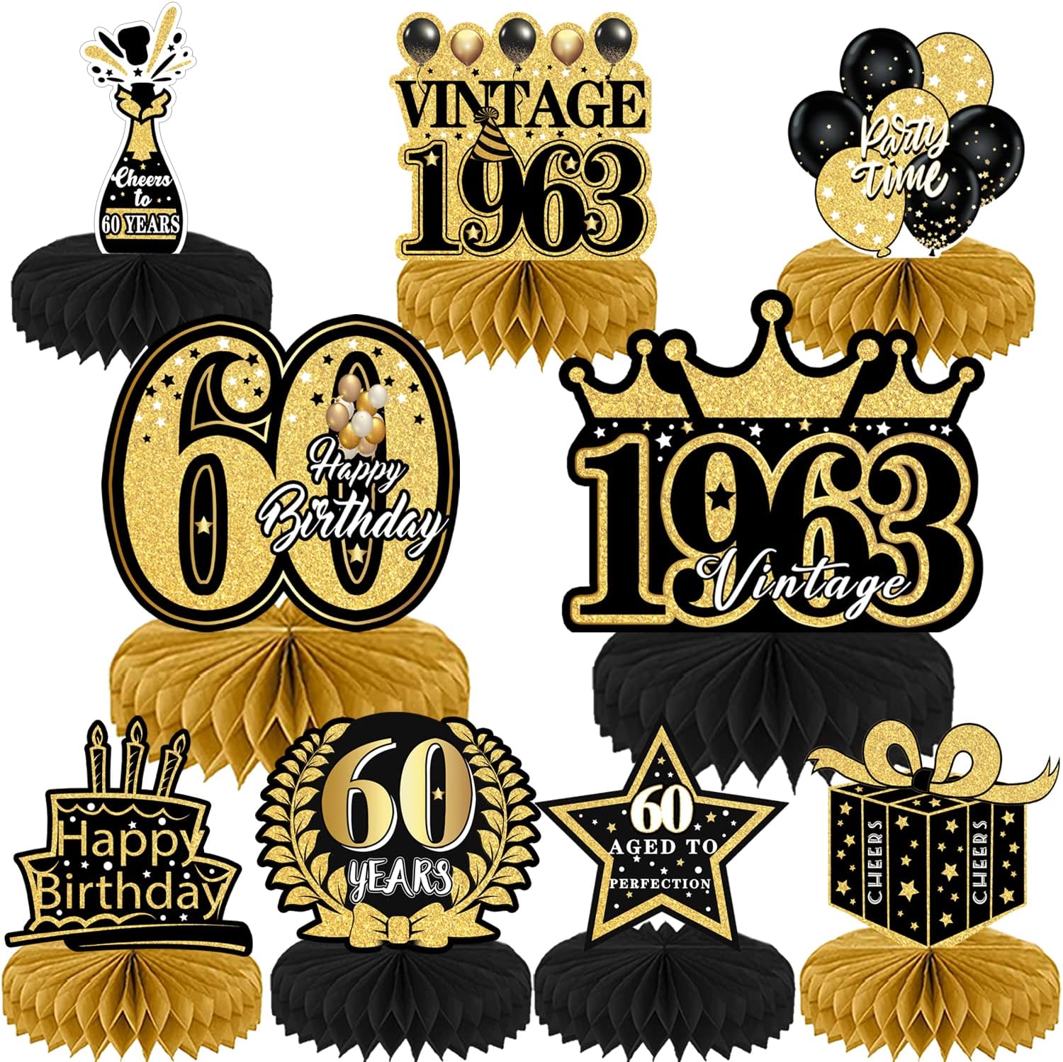 Amazon.com: 9 Pcs 60th Birthday Party Decorations Honeycomb ...