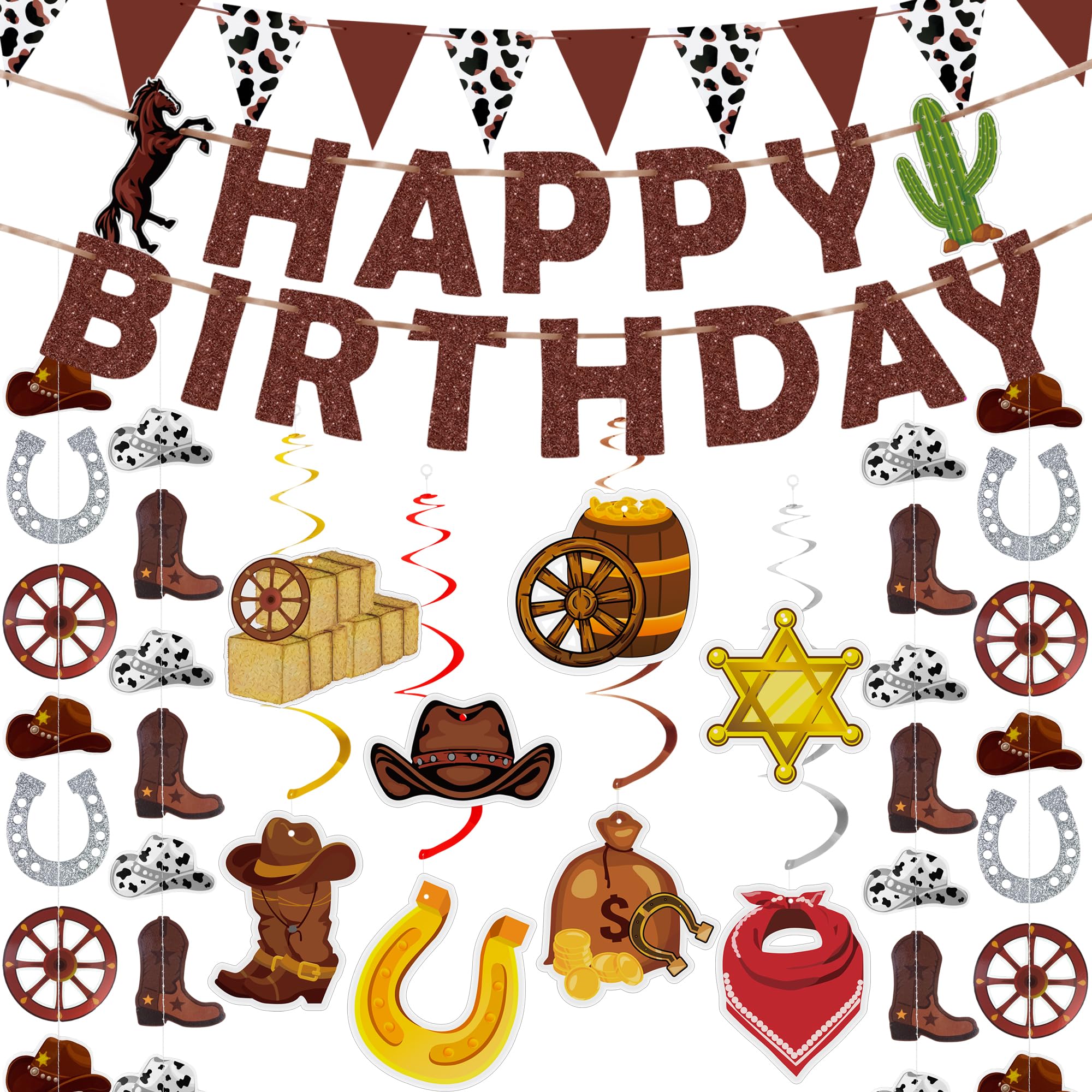 Amazon.com: 23 PCS Western Party Decorations Set Cowboy Birthday Banner ...