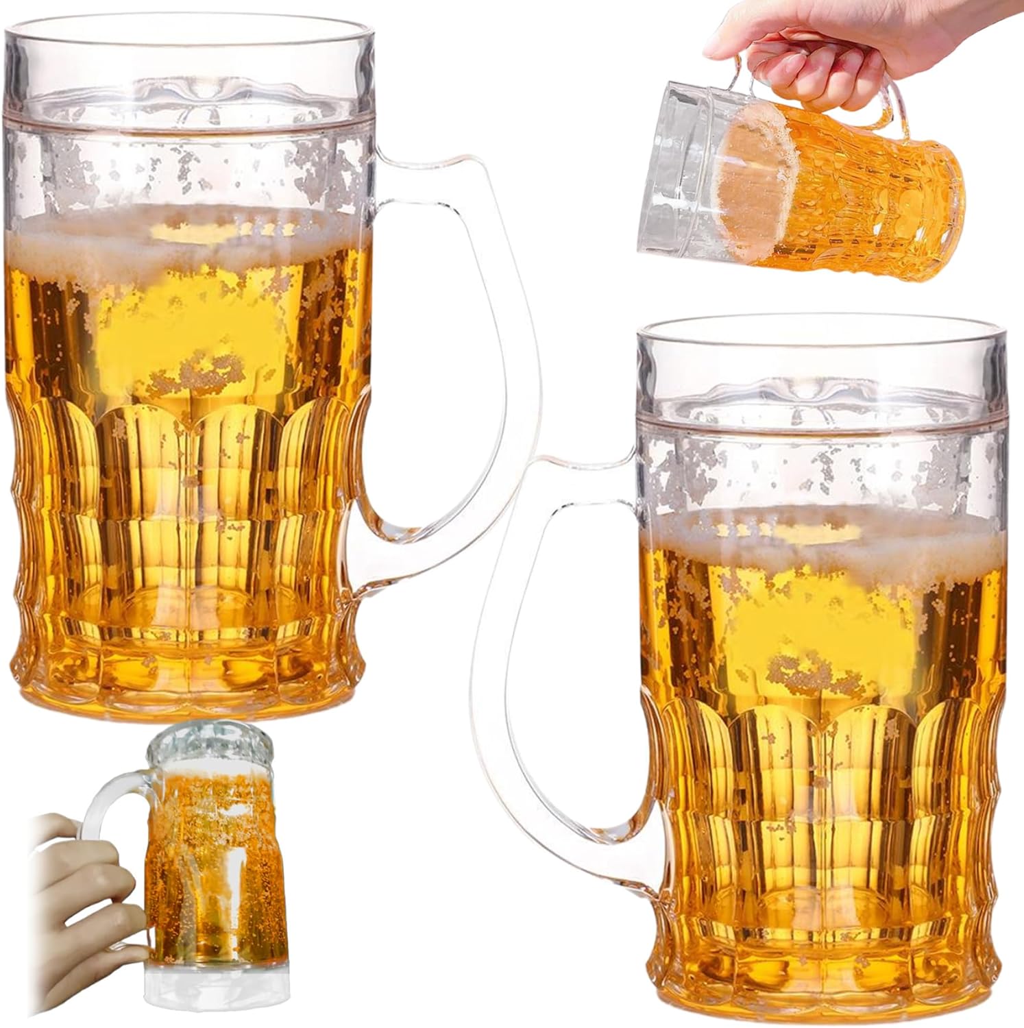 Amazon.com: Rouloudun 2Pcs Fake Beer Mug, 450ml Double Layer Funny Beer Mug PS Plastic Fake ...