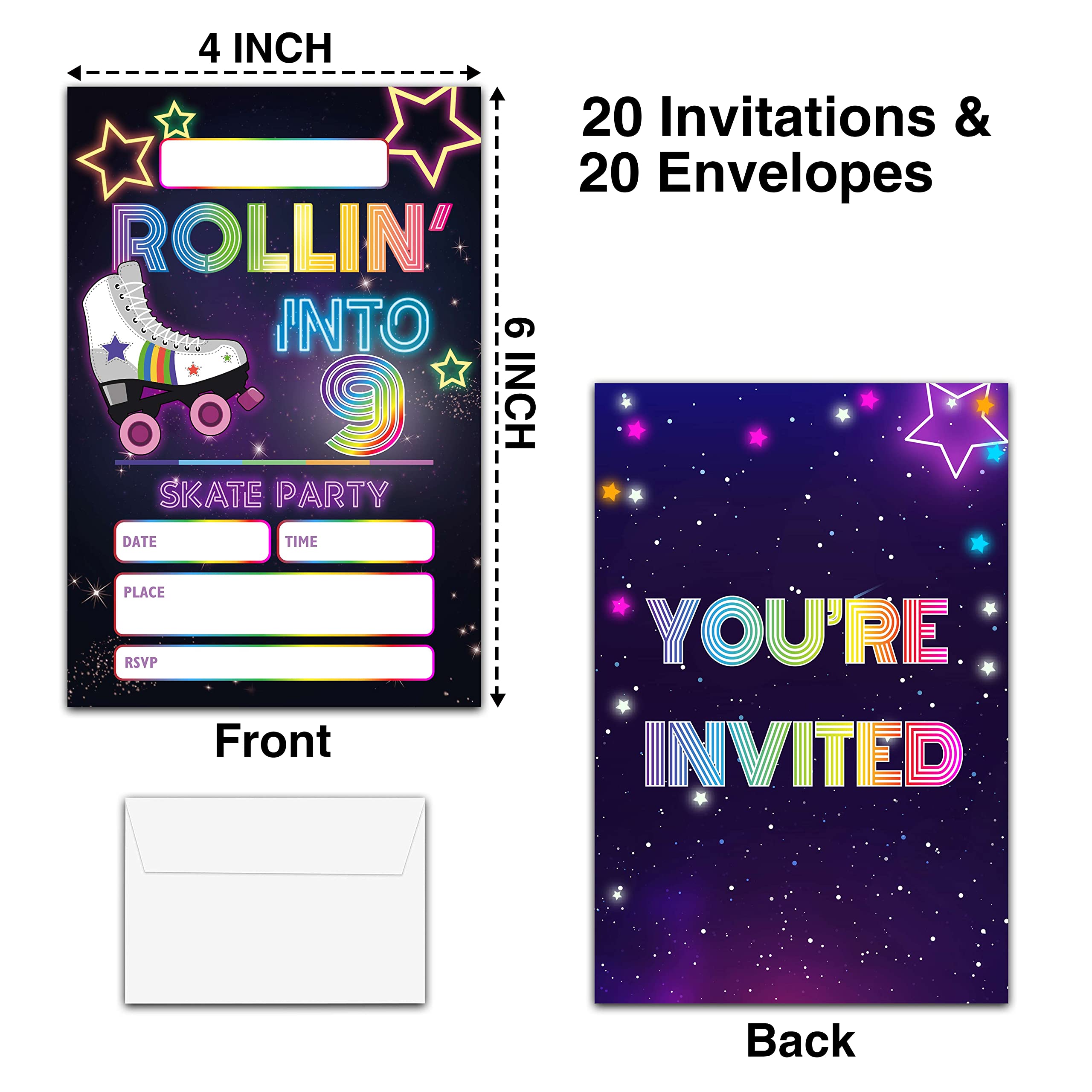 Snapklik.com : ISOVF 4" X 6" Neon Roller Skating 9th Birthday Party ...