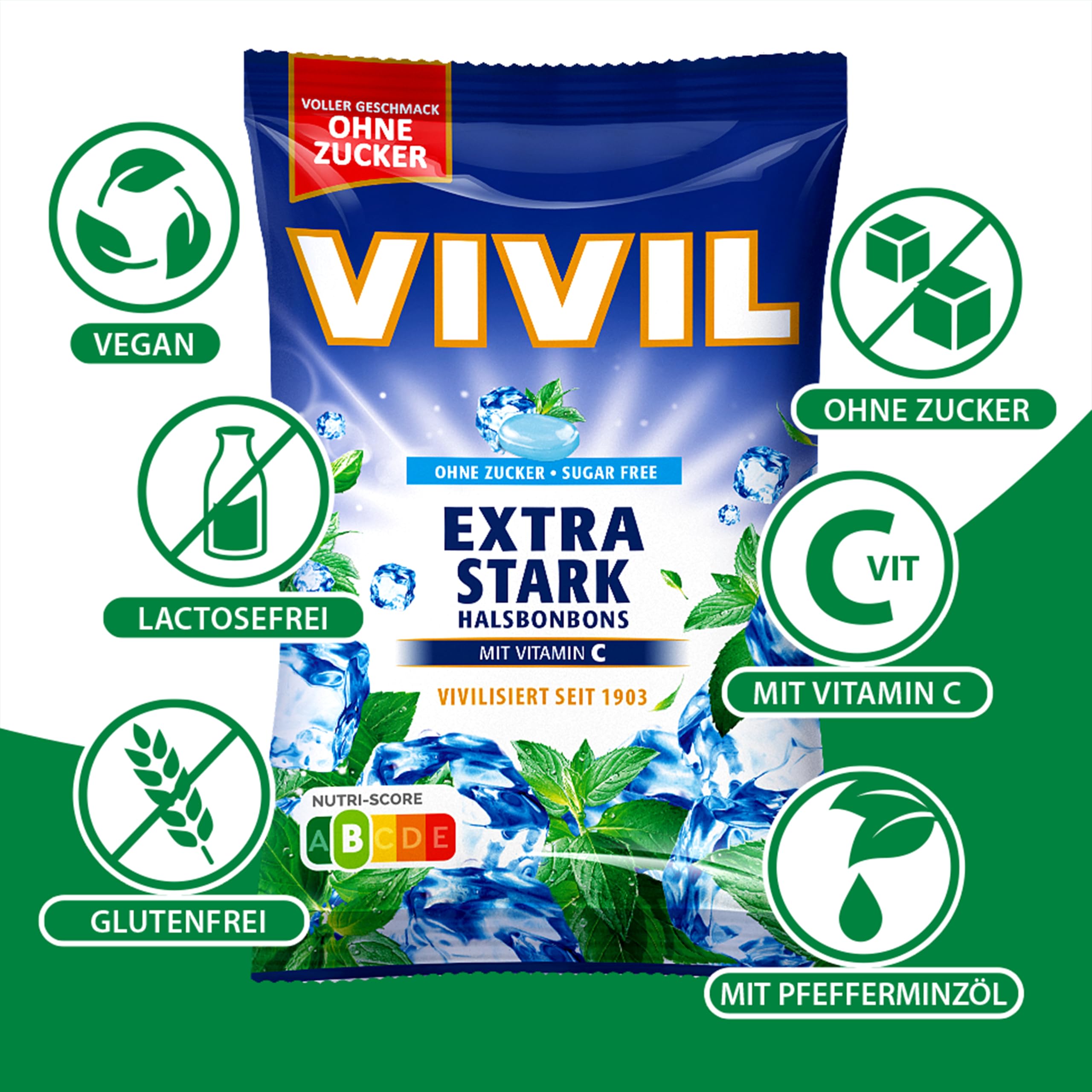 Vivil Logo Vivil Extra Strong Peppermint Pastilles Sugar Free & Vegan