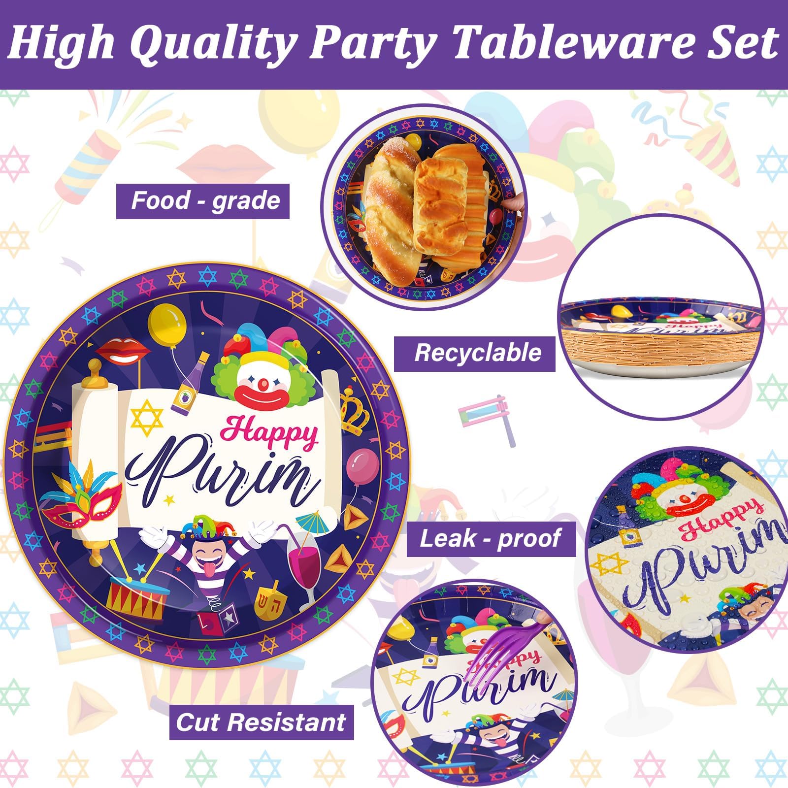 Snapklik.com : Gisgfim 96 Pcs Happy Purim Plates And Napkins Party ...