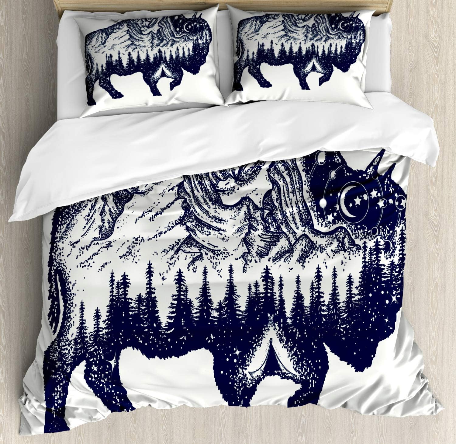 Amazon.com: Lunarable Bison Duvet Cover Set, Mystic Cosmos Buffalo ...