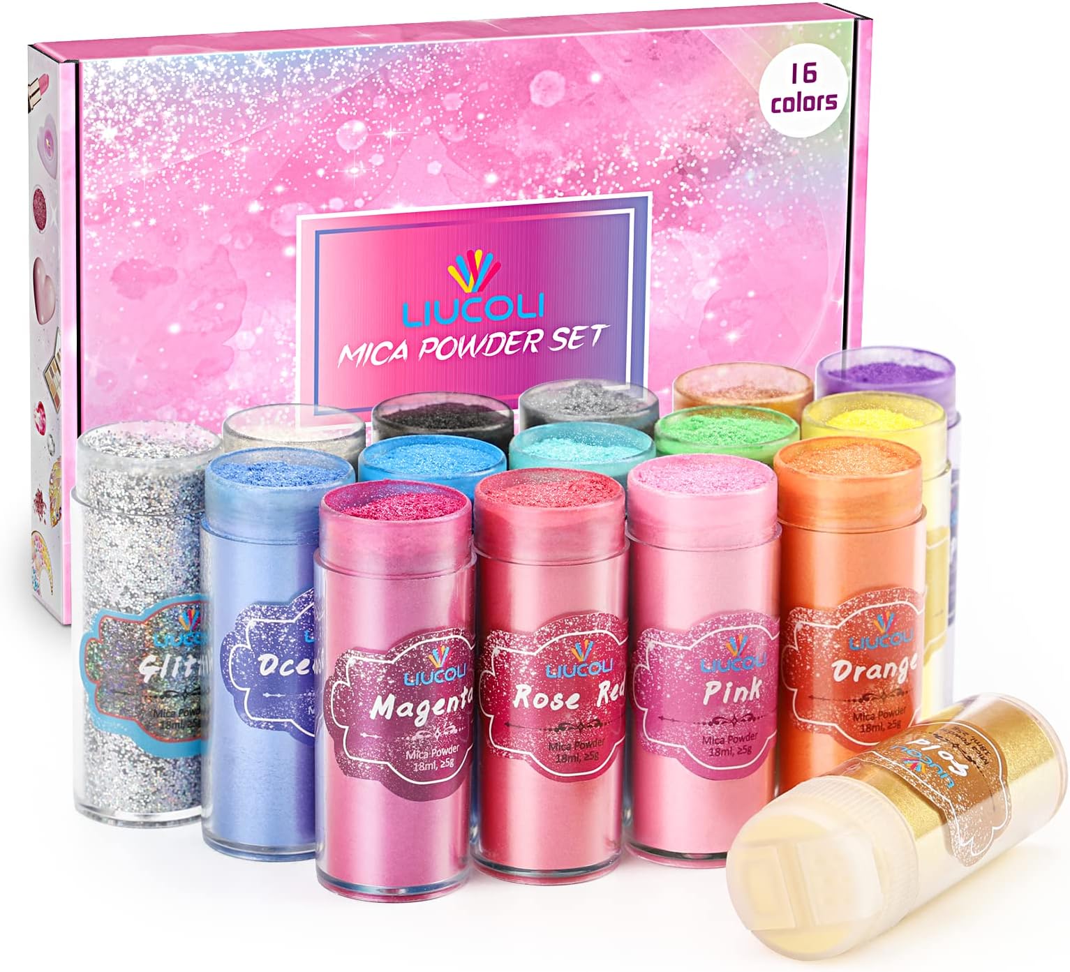 Mica Powder, Candle Dye 18ml*16 Colour - LIUCOLI Natural Metallic Epoxy ...