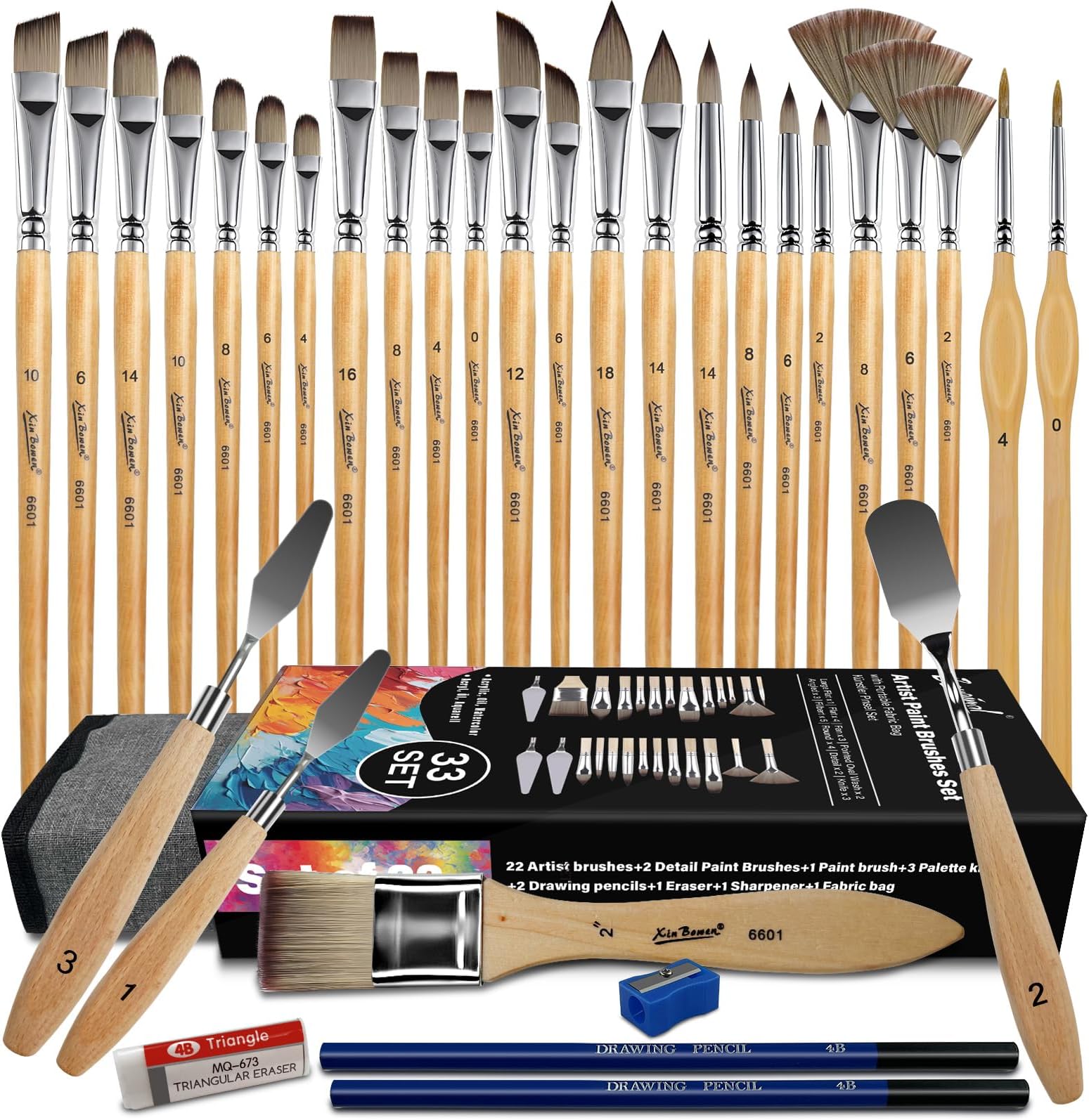 ARTIFY 24-teiliges Pinsel-Set, Pinselset mit Pinseltasche und Palette ...