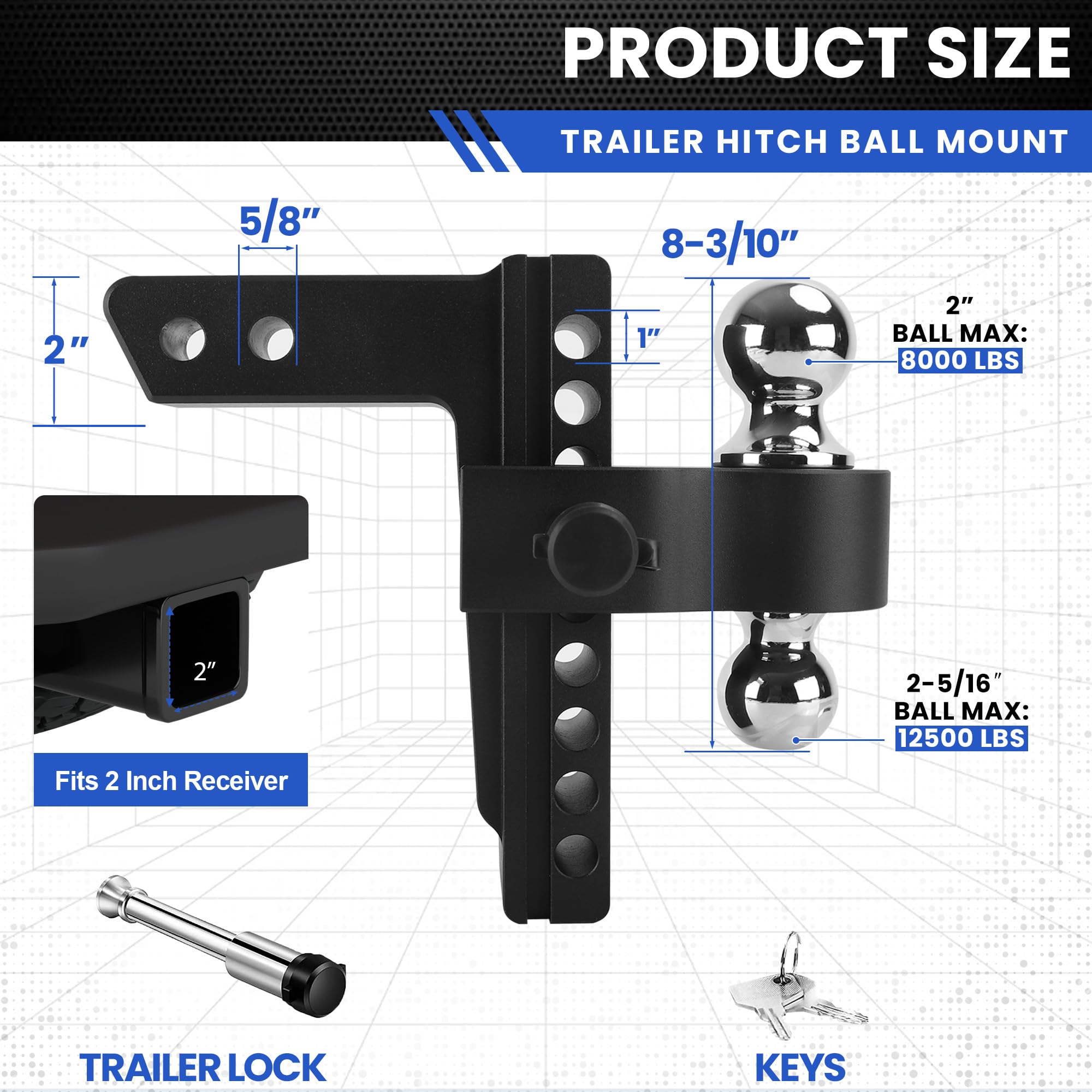 Snapklik.com : EZISOE Adjustable Trailer Hitch, Fits 2 Receiver, Heavy ...
