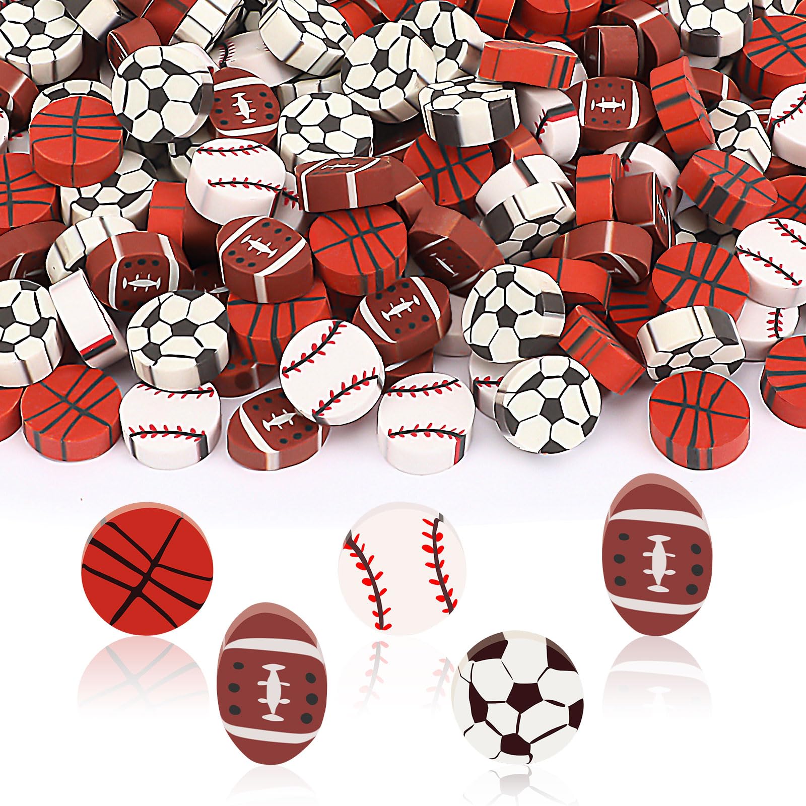 Amazon.com: JUNEBRUSHS Sports Ball Mini Erasers, 150Pcs Football ...