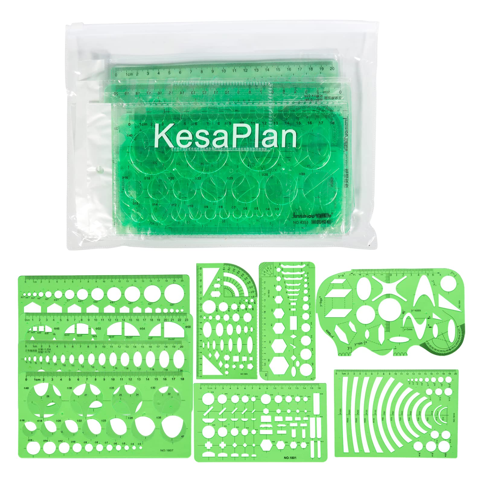 KESAPLAN 9 PCS Drawing Templates Plastic Rulers Multi-Function ...