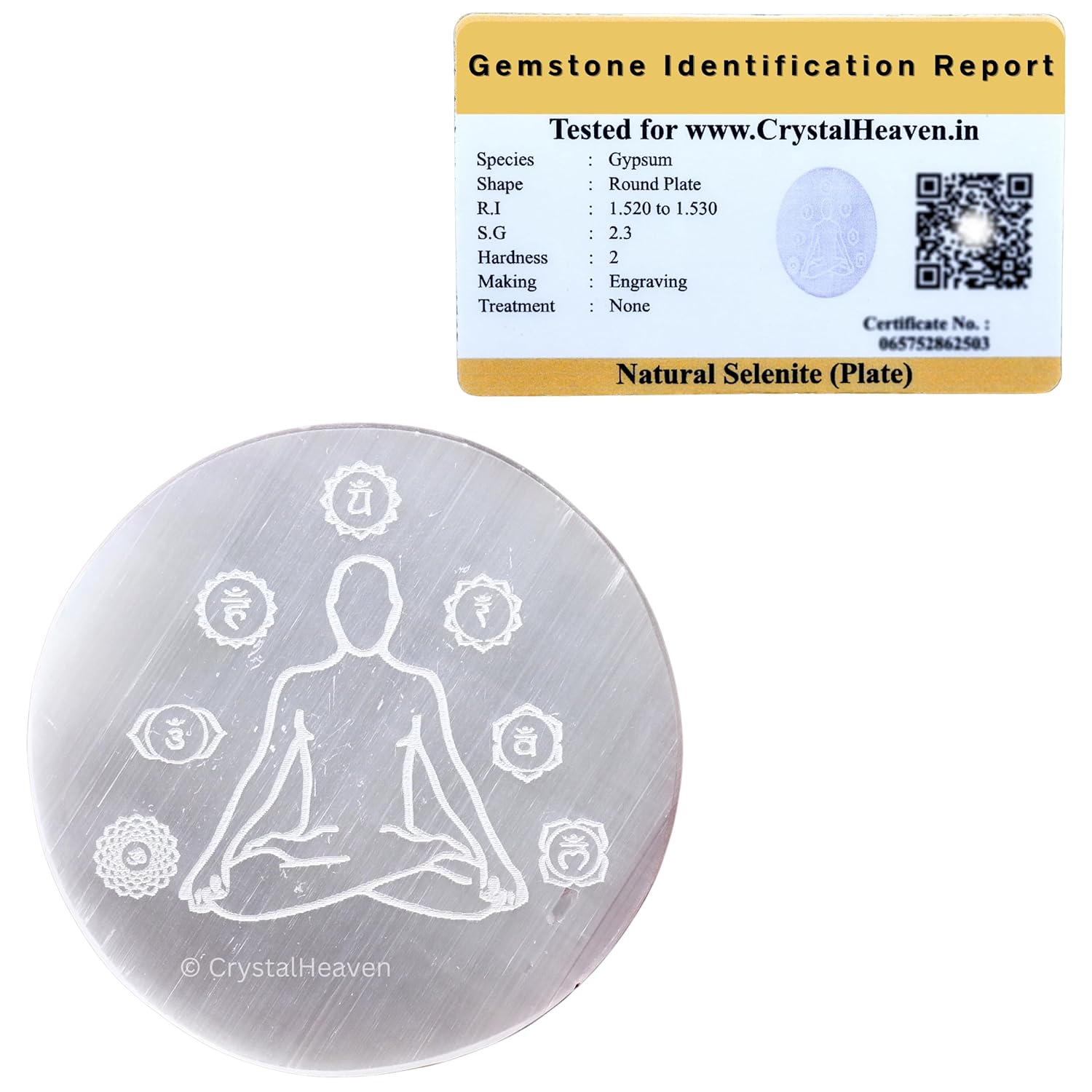 Buy Crystal Heaven Certified Selenite Crystal Charging Plate, 3 Inch Engraved Chakra Buddha ...