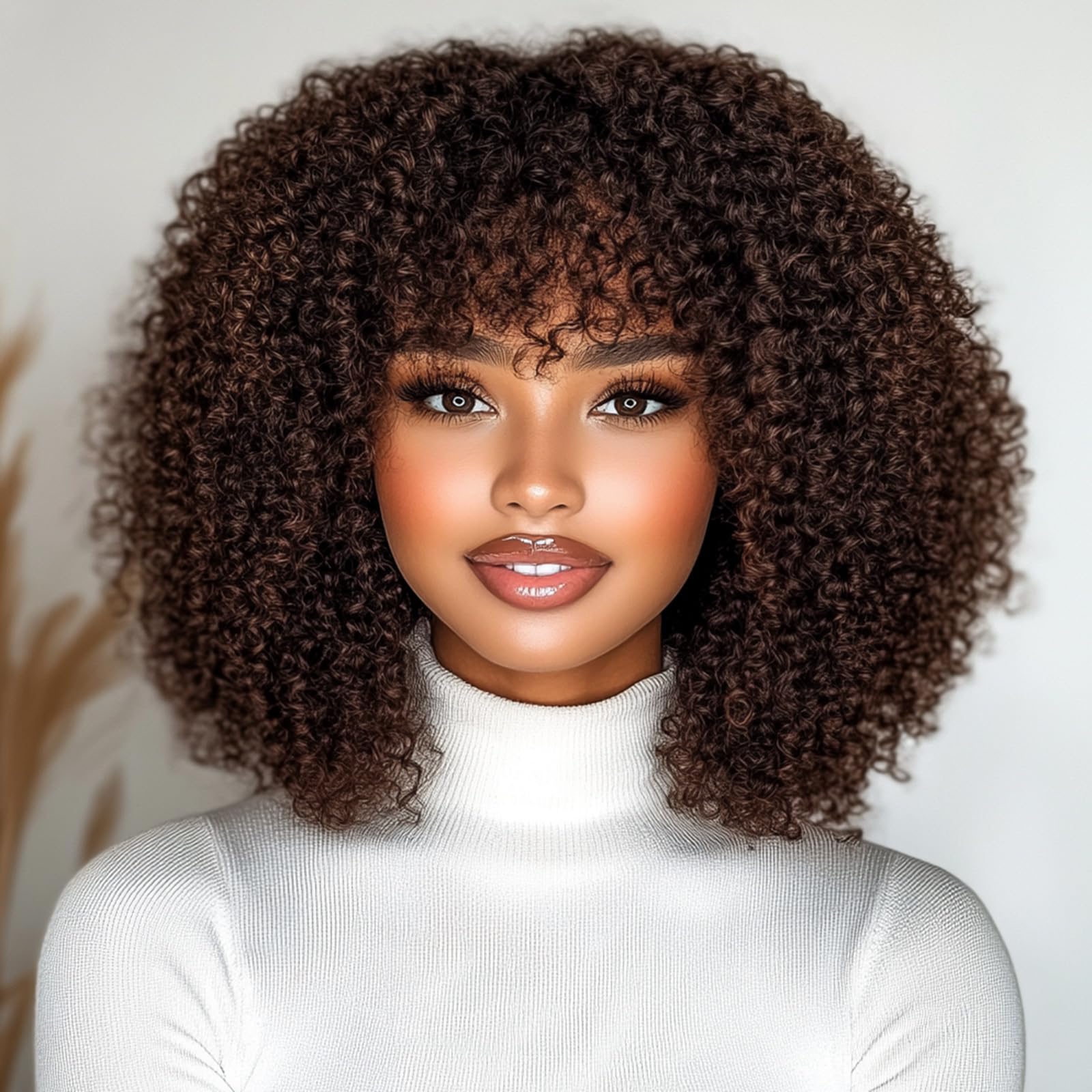 Amazon.com : DÉBUT Glueless Bob Wigs Brown Human Hair Short Curly Wigs ...