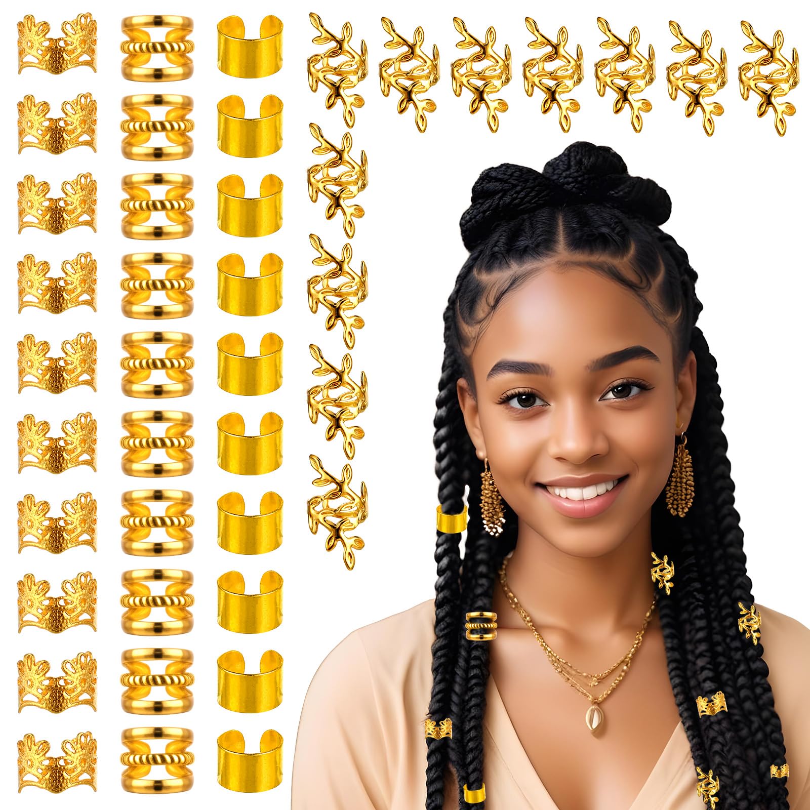 Amazon.com : 40Pcs Gold Hair Jewelry for Braids Accessories Loc Jewelry ...